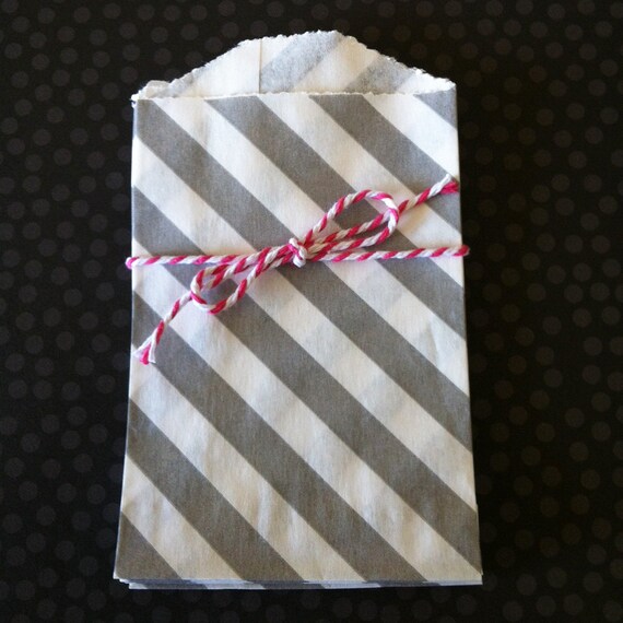Items similar to 10 Gray Diagonal Striped LITTLE BITTY BAGS - Favor ...
