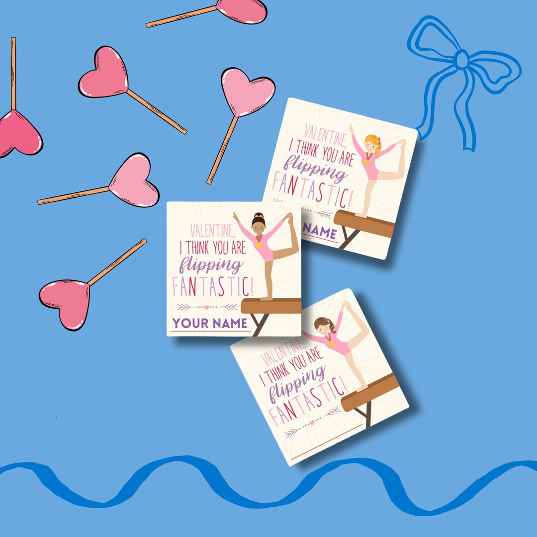 Gymnastics Valentine Printable Gymnast Valentines Editable in Canva or ...