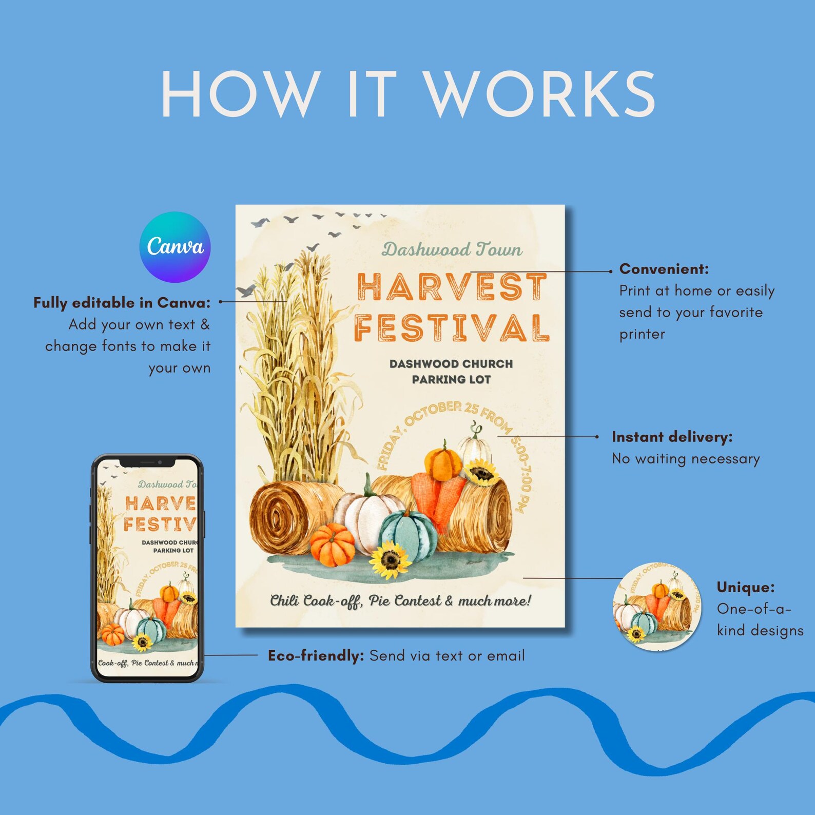 Fall Harvest Festival Flyer & Poster - Editable in Canva - Etsy