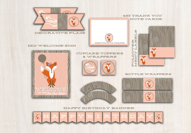 Fox Party Pack in PINK Fox Birthday Party Fox party | Etsy
