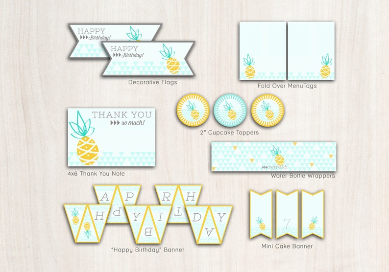PINEAPPLE Birthday Party Pack Pineapple Digital files | Etsy