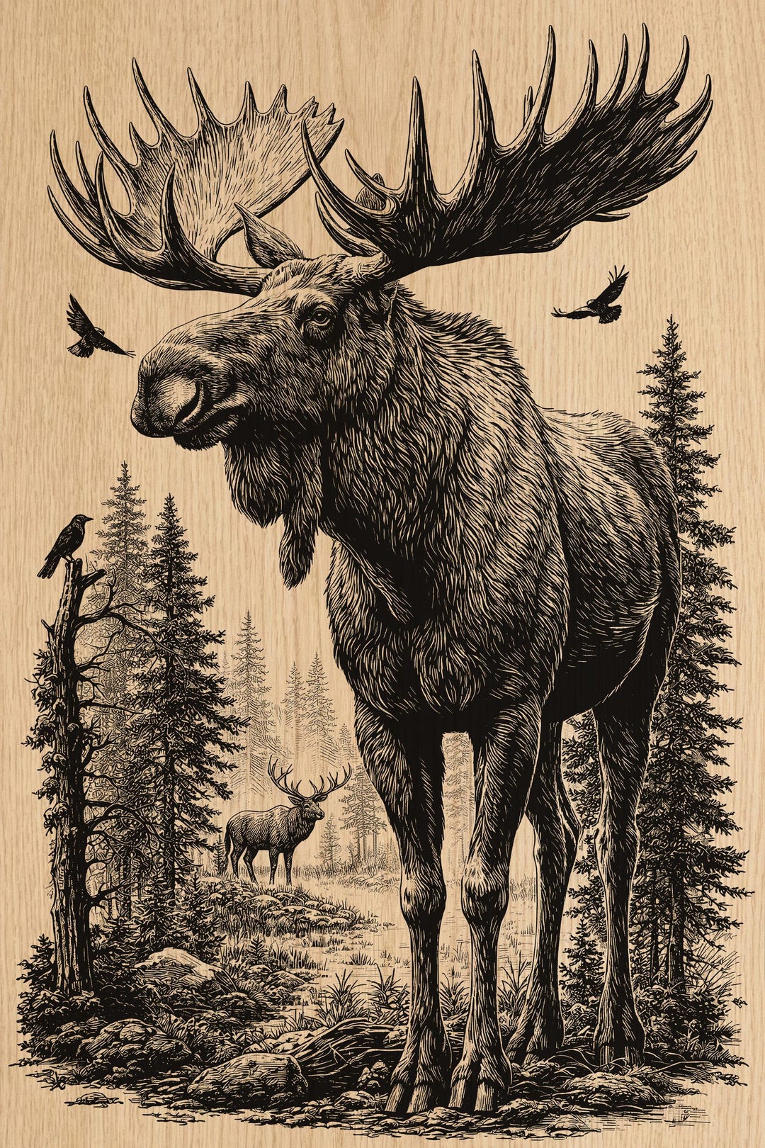 Moose Laser Engraving PNG | Wildlife Forest Moose Line Art | Hunting ...