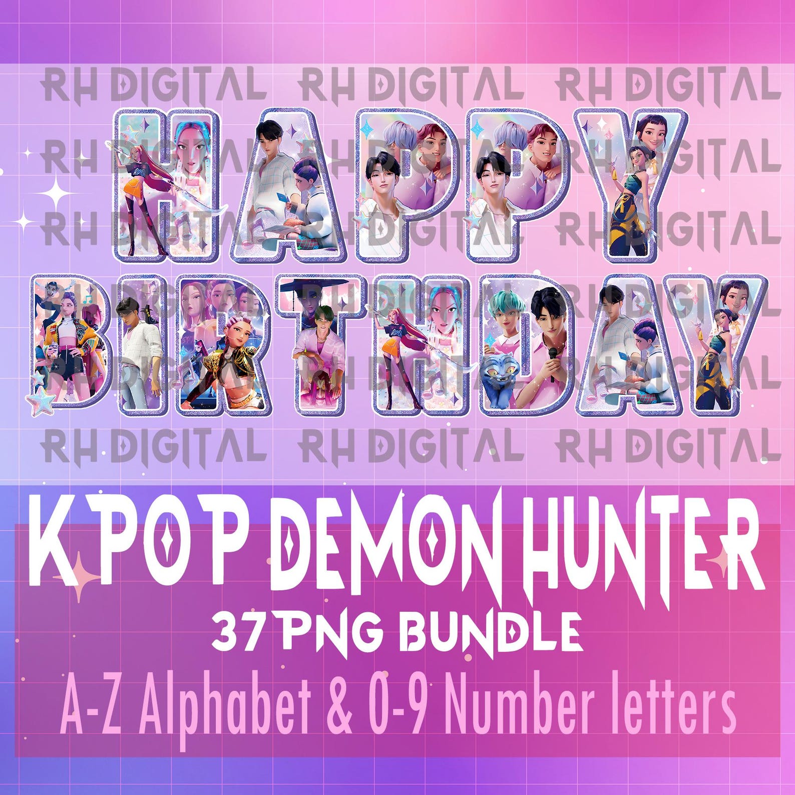 Kpop Demon Hunter Alphabet PNG Bundle School, Heat Transfer , A-Z ...