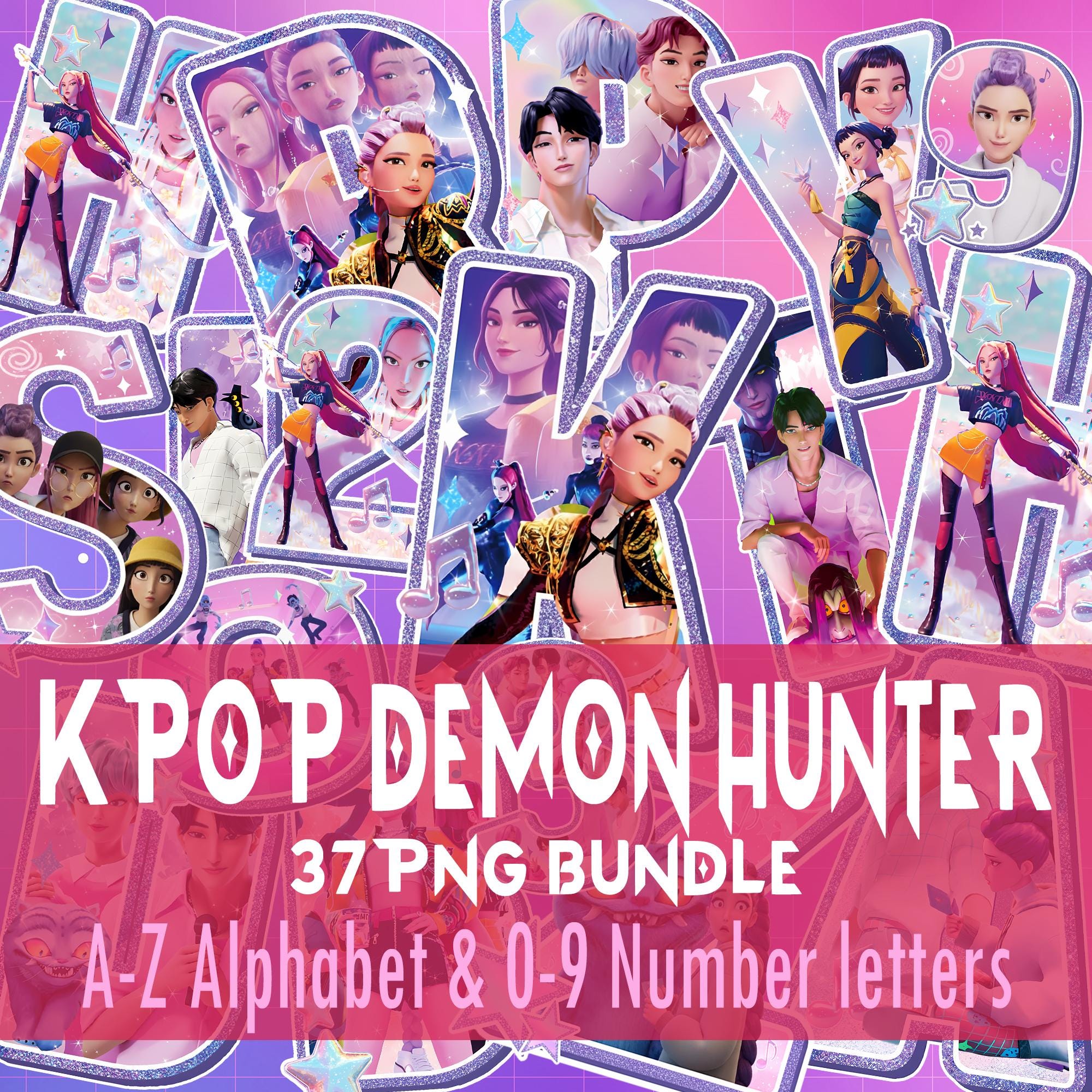 Kpop Demon Hunter Alphabet PNG Bundle School, Heat Transfer , A-Z ...