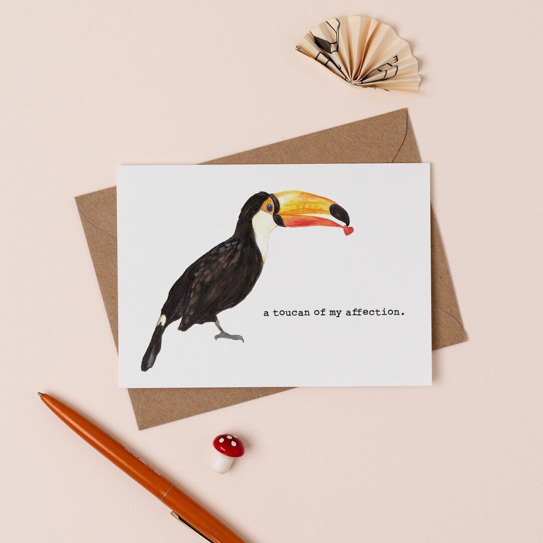 Toucan of My Affection Greetings Card: Tropical Love Watercolor Bird ...