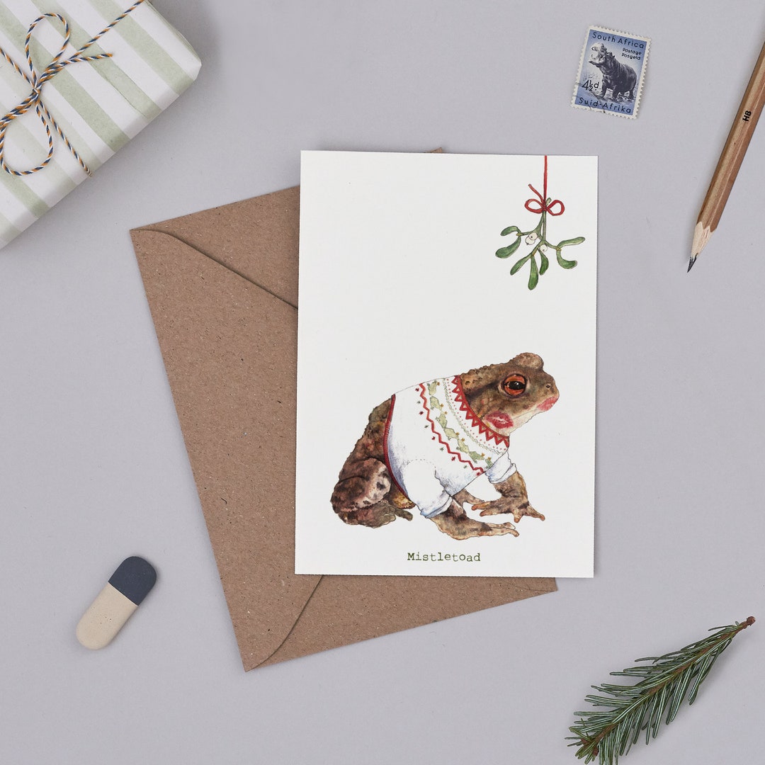 Mistletoad Christmas Card Cute Mistletoe Pun Funny Toad - Etsy