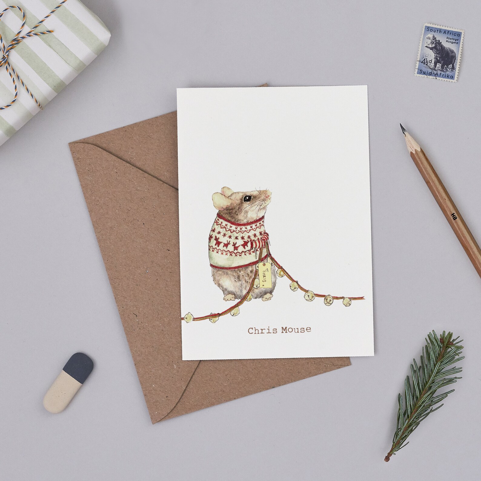 Chris Mouse Christmas Card Cute Holiday Card Christmas | Etsy