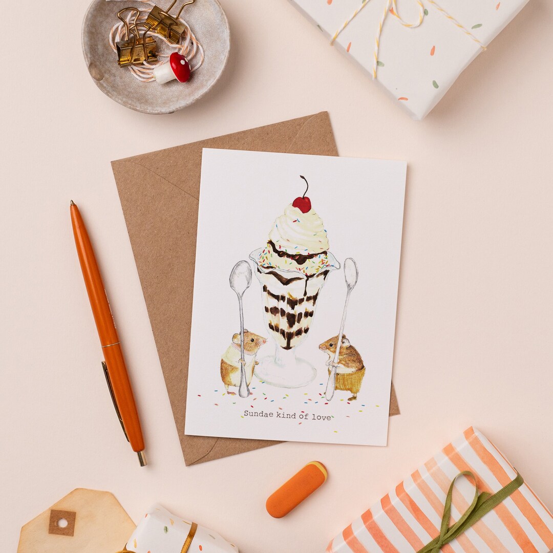 Sundae Kind of Love Greetings Card Cute Mice Love Card Sunday Kind of ...