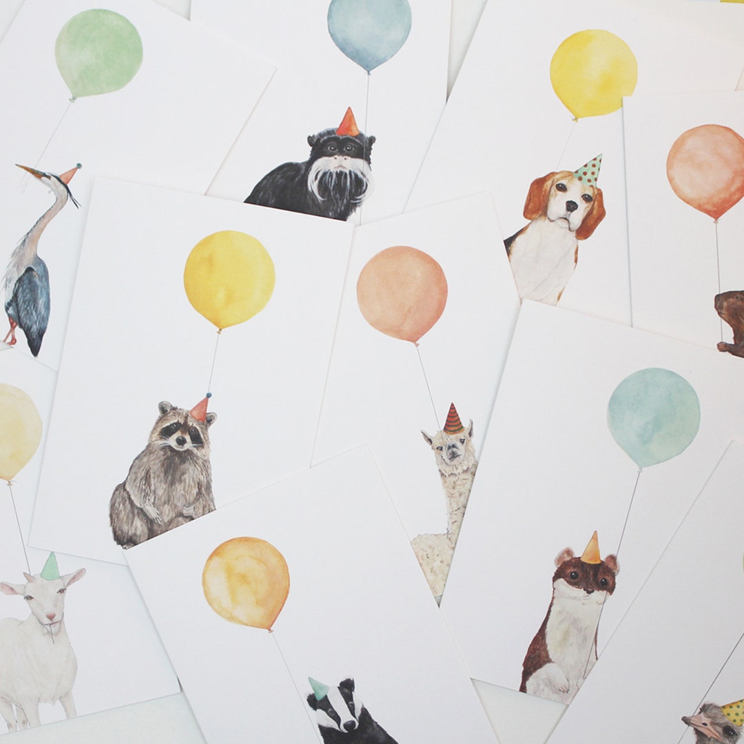 Balloon Animal Cards Children's Birthday Card Cute Balloon Illustration ...