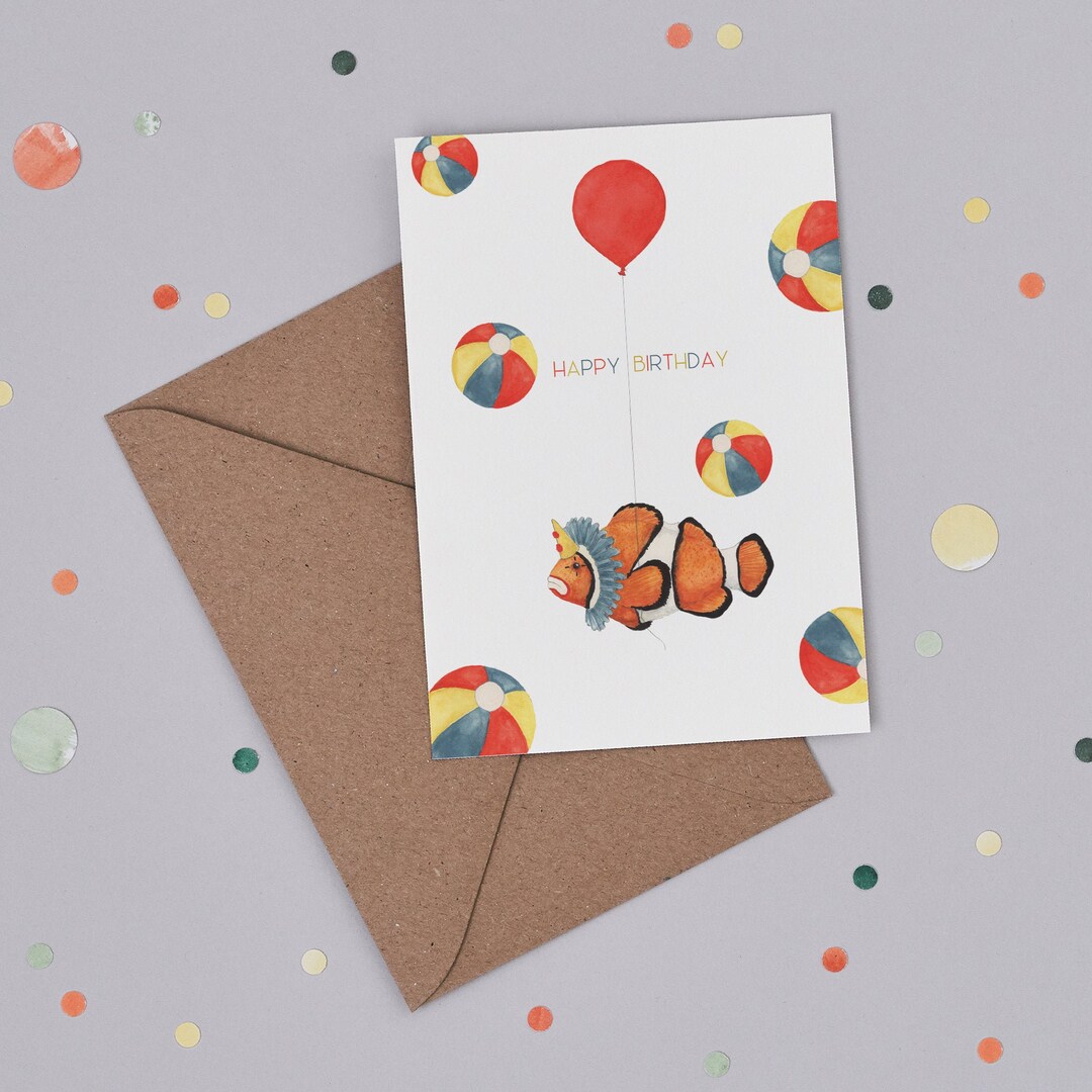 Birthday Clown Card Clown Fish Greetings Card Fish Card - Etsy