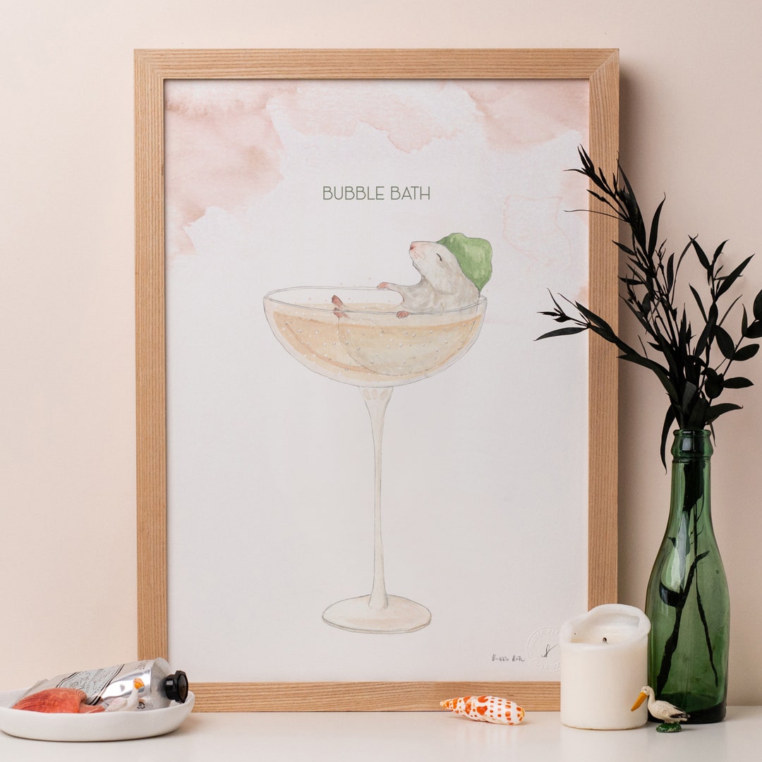 Mouse Bubble Bath Print: Champagne Cocktail Art - Etsy