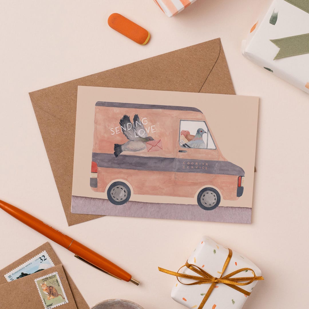 Sending Love Greetings Card | Pigeon Van Driver Card | Animal ...