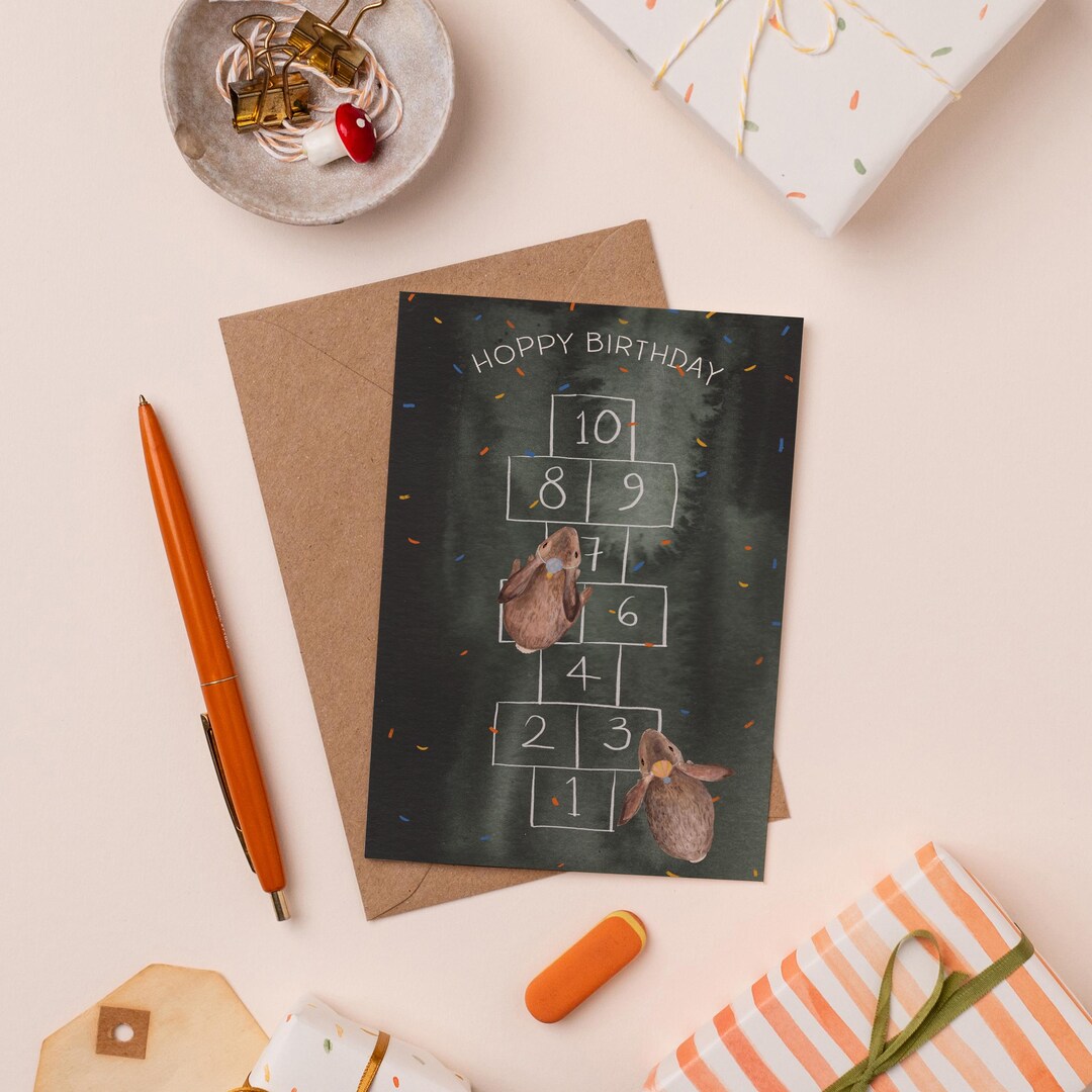 Hoppy Birthday Card | Rabbit Birthday Card | Hopscotch Illustration ...