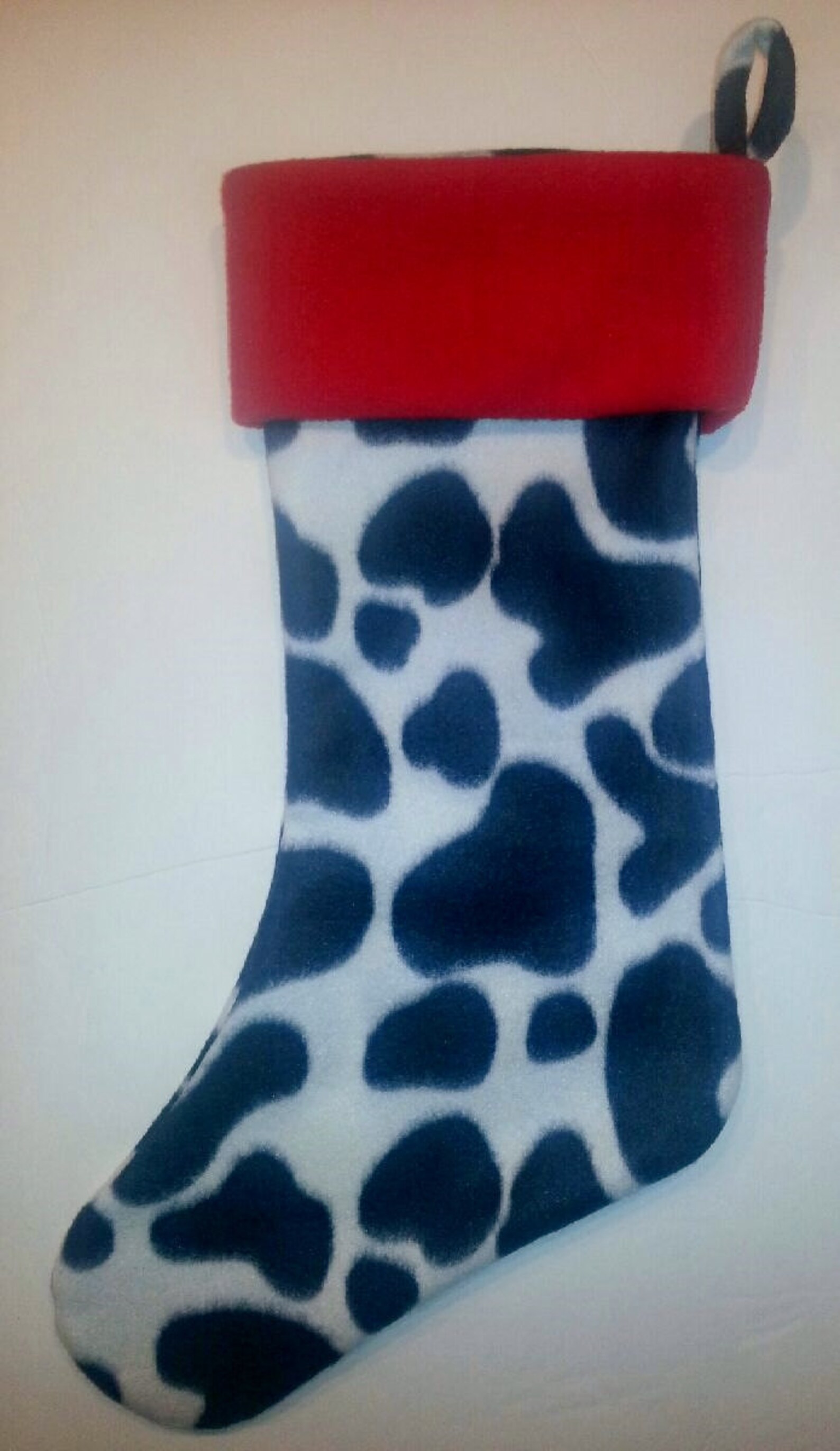Cow Print Holiday Christmas Stocking w/ Solid Red Fleece Cuff | Etsy