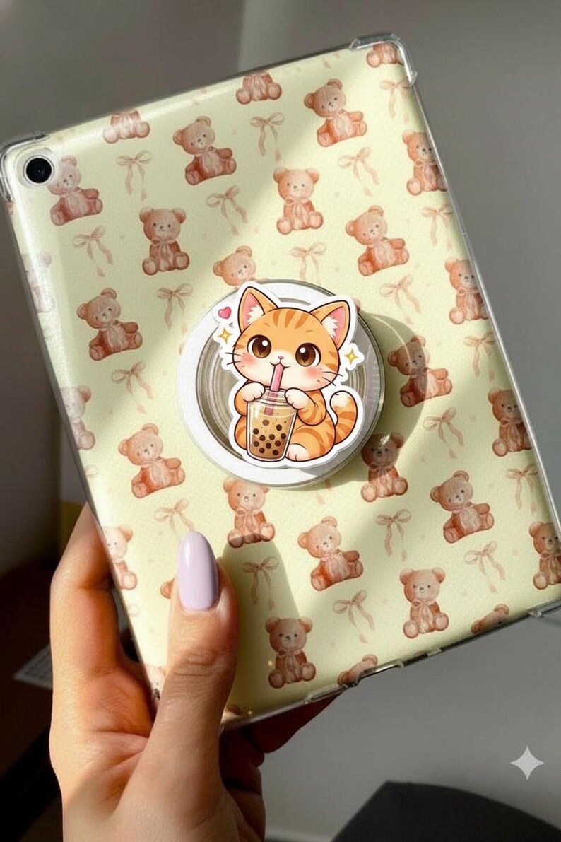 Orange Tabby Cat Boba Phone Grip, Kawaii Kitten Bubble Tea Holder - Etsy