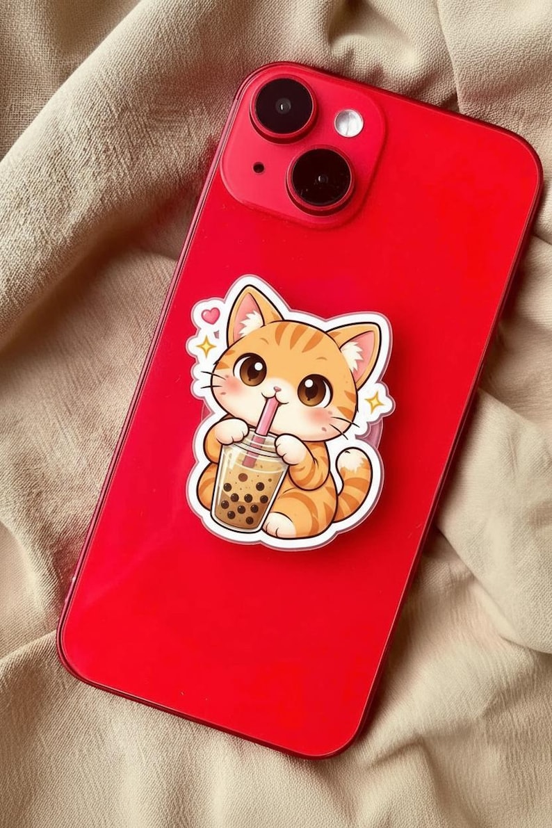 Orange Tabby Cat Boba Phone Grip, Kawaii Kitten Bubble Tea Holder - Etsy
