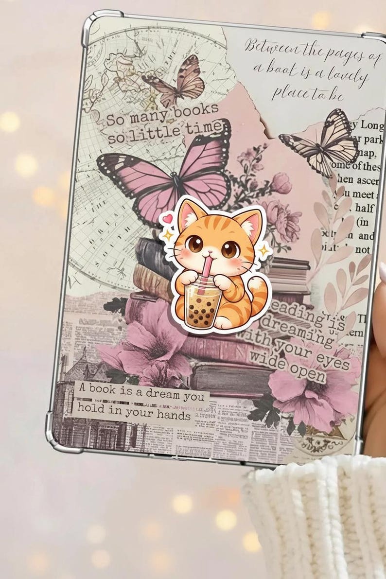 Orange Tabby Cat Boba Phone Grip, Kawaii Kitten Bubble Tea Holder - Etsy