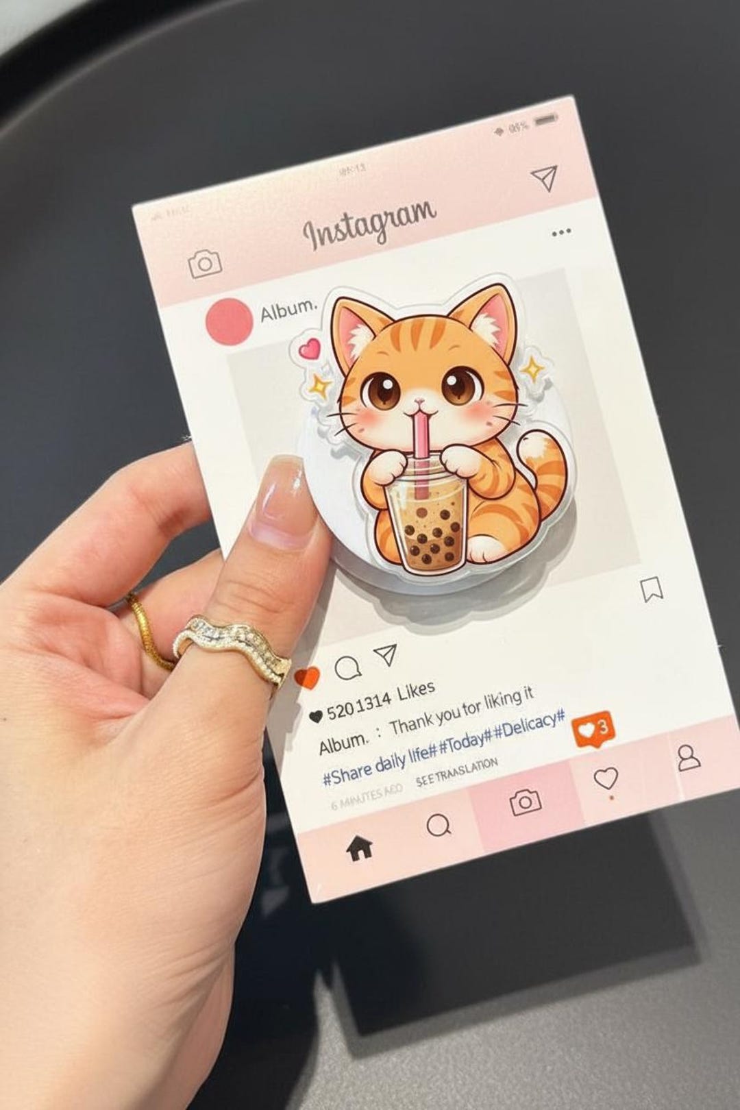 Orange Tabby Cat Boba Phone Grip, Kawaii Kitten Bubble Tea Holder - Etsy
