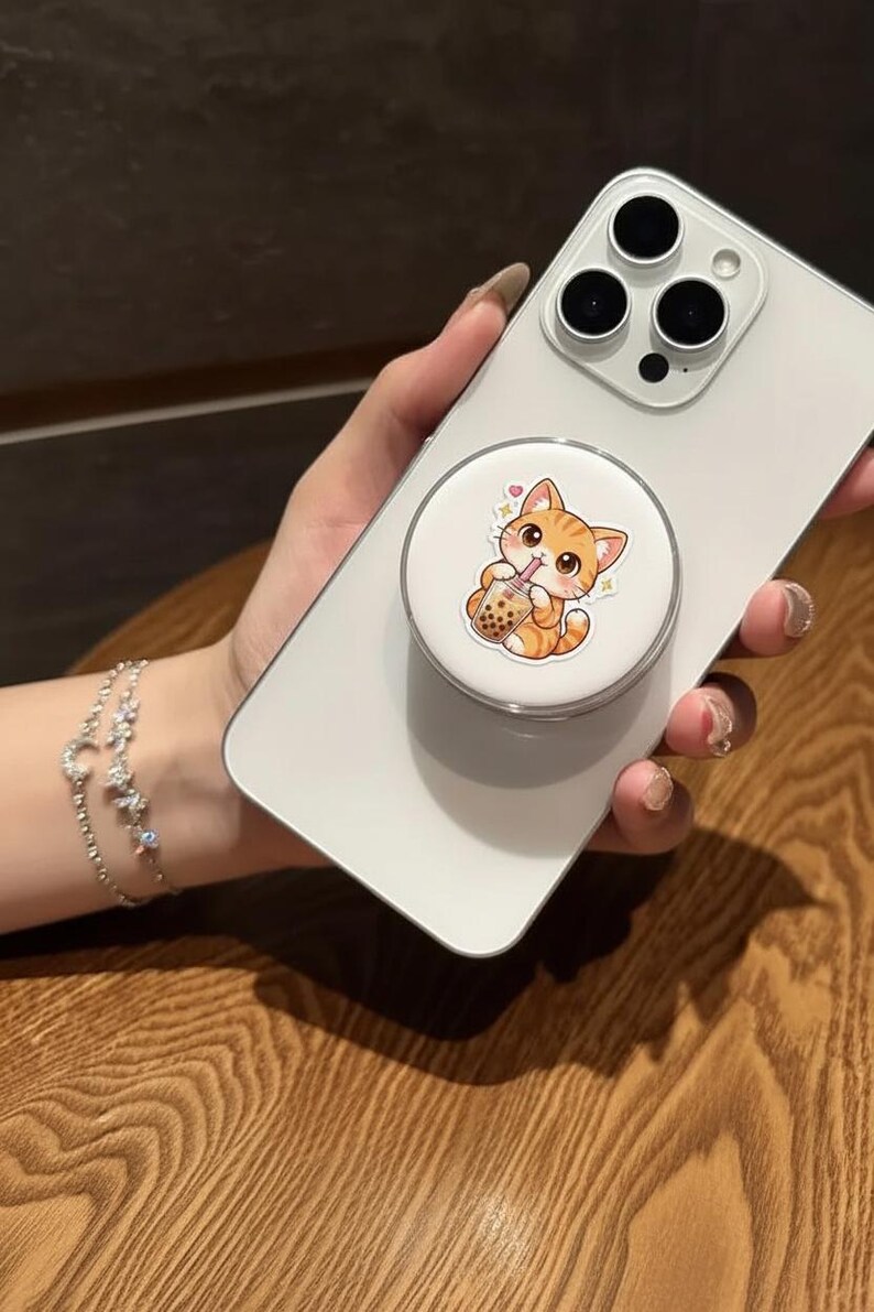 Orange Tabby Cat Boba Phone Grip, Kawaii Kitten Bubble Tea Holder - Etsy