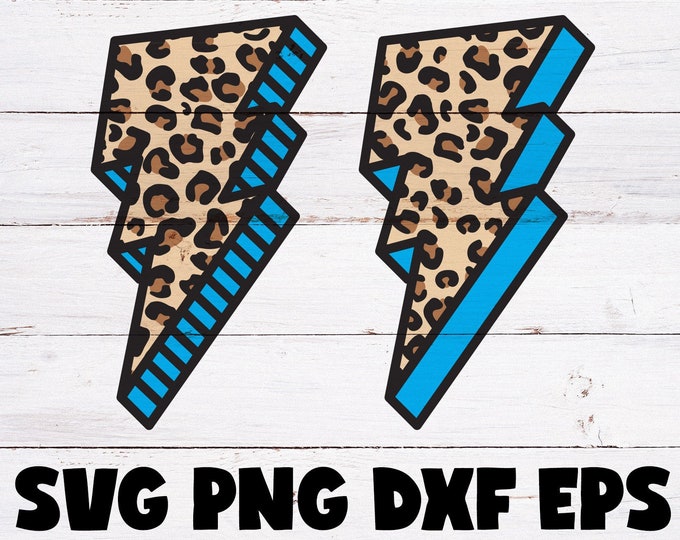 Leopard Lightning Bolt SVG Solid Blue Stripes Cricut Cut - Etsy