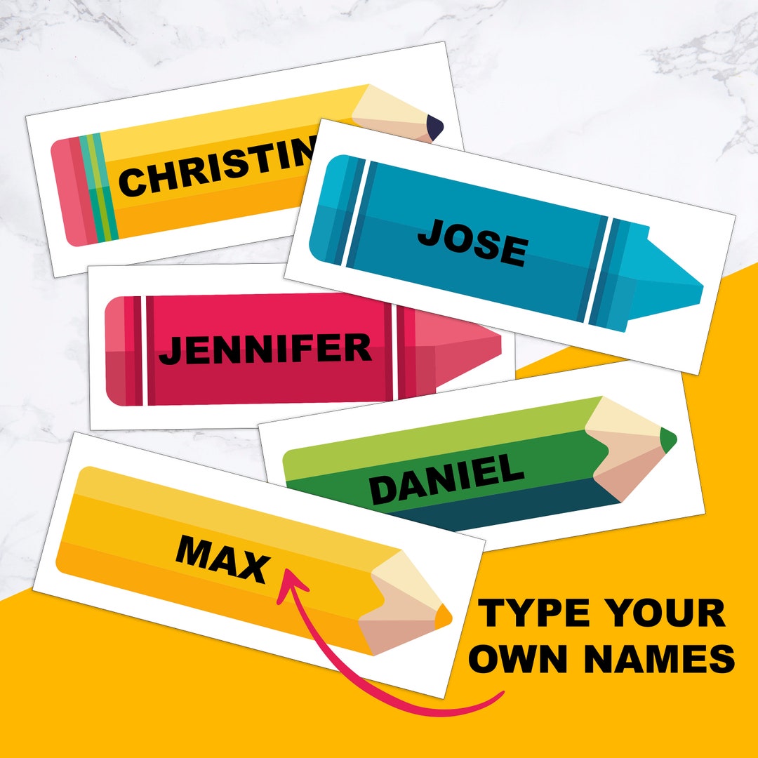 Pencil Crayon Name Tags Placeholder Edit Now Instant Download Teacher ...