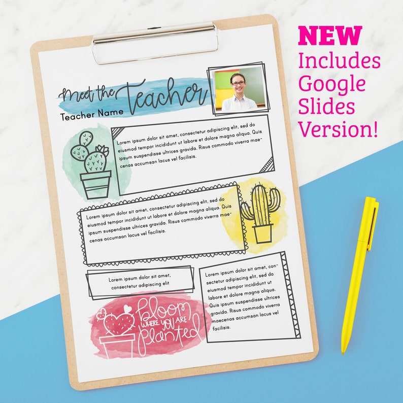 Cactus Meet the Teacher Flyer Google Slides Instant - Etsy