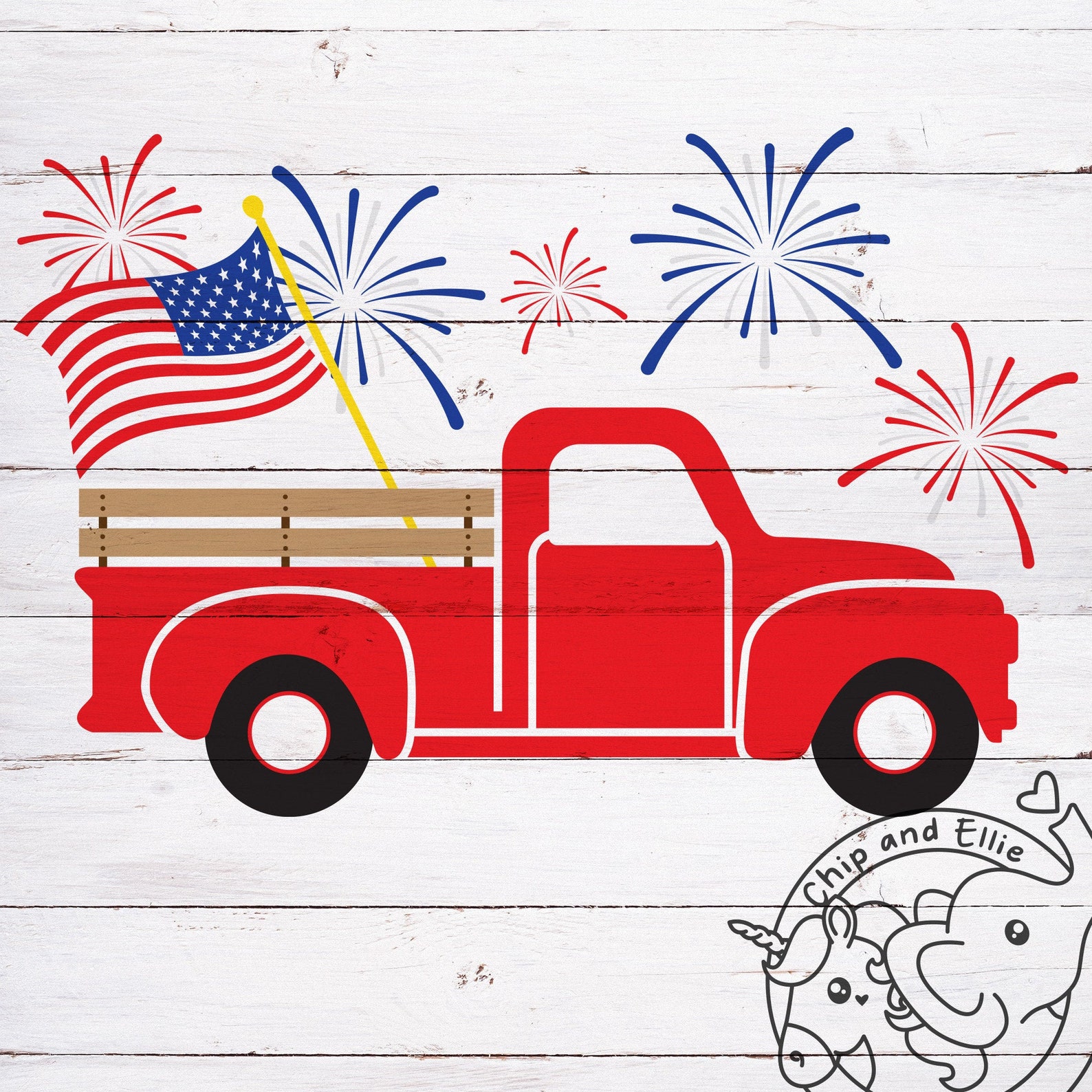 Vintage Truck With Flag and Fireworks PNG DXF SVG Cut File - Etsy