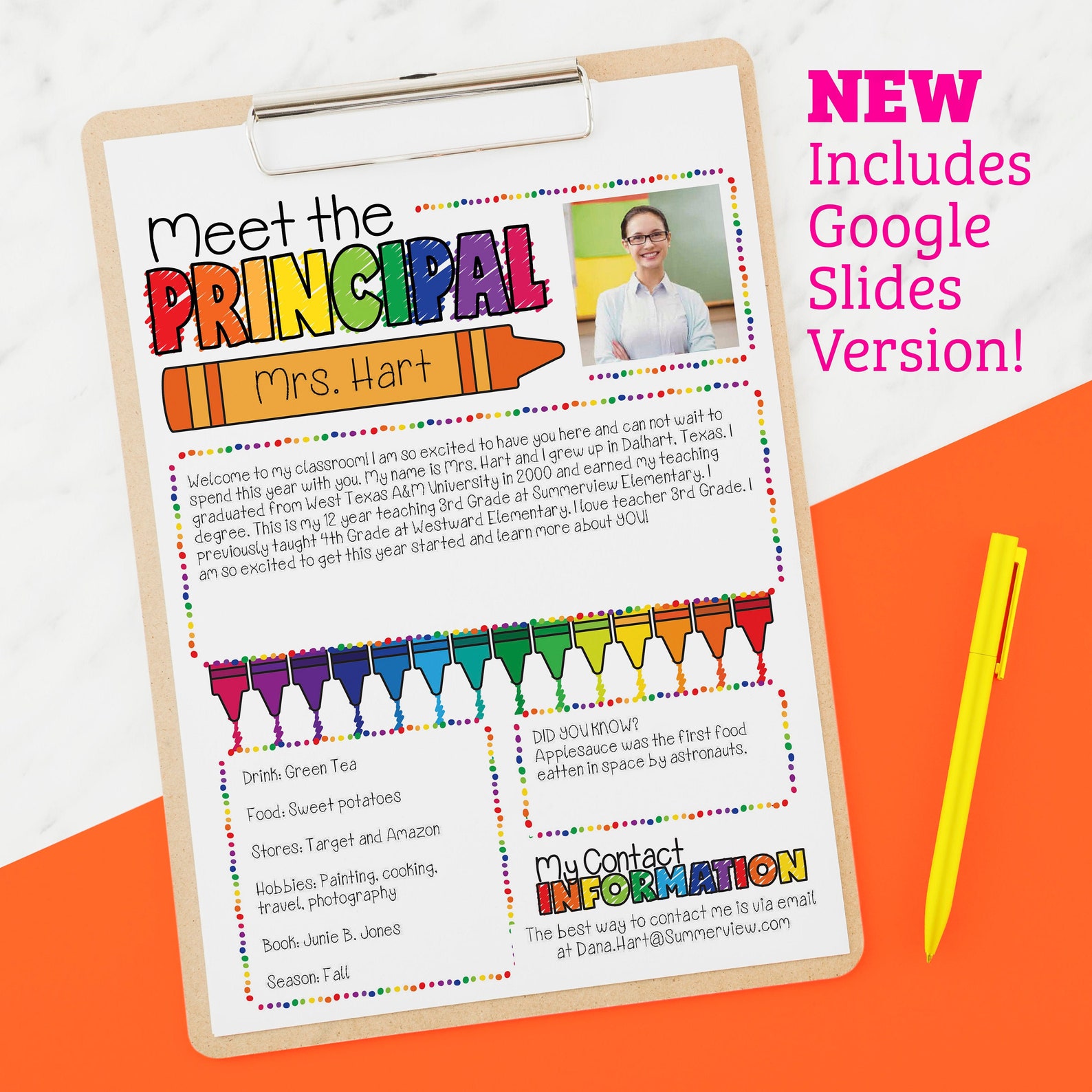 Crayon Meet the Principal Flyer Google Slides Instant | Etsy