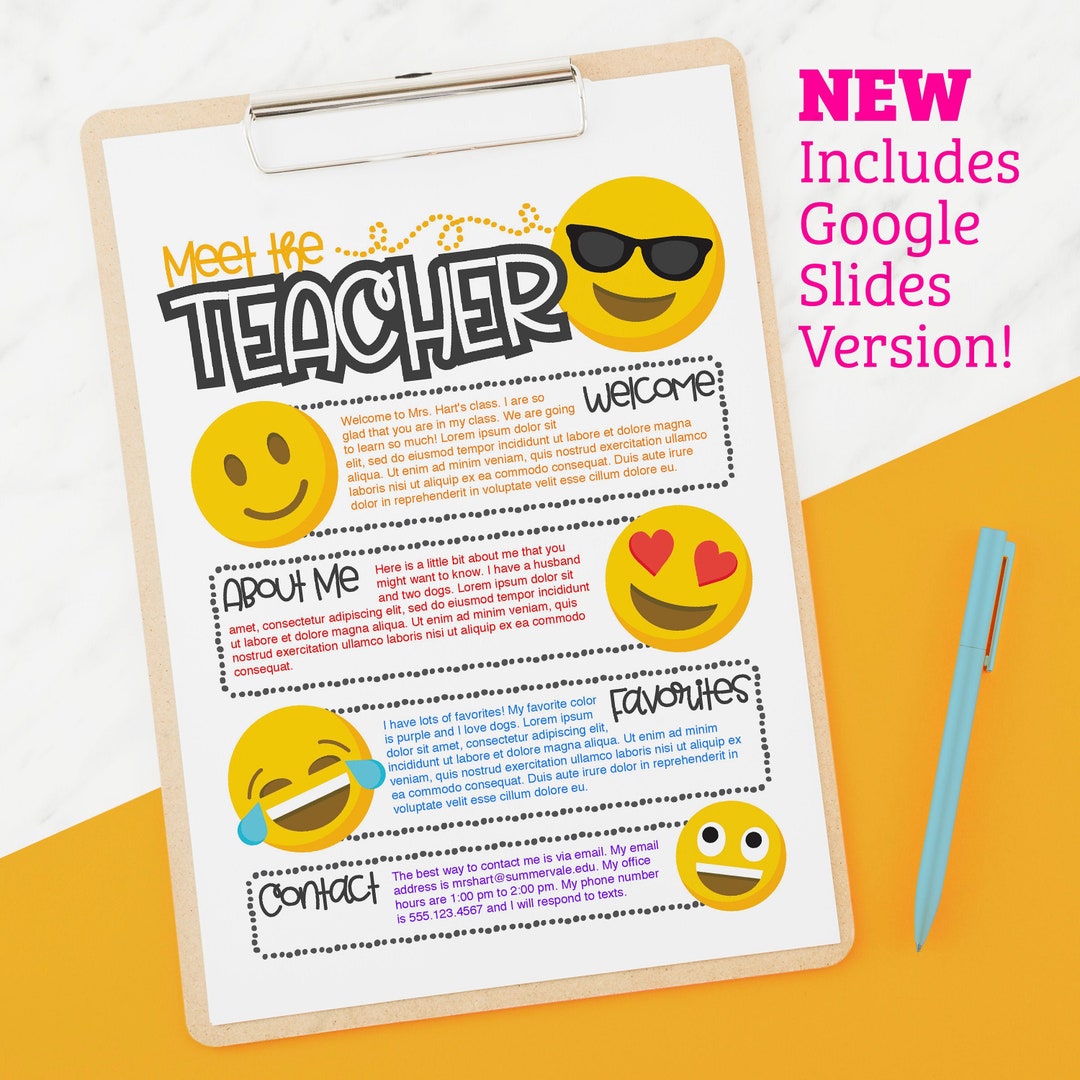 Emoji Meet the Teacher Flyer - Google Slides - Instant Download ...