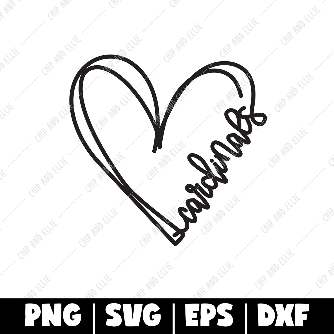 Cardinals Svg School Mascot Heart Line Heart Doodle | Etsy