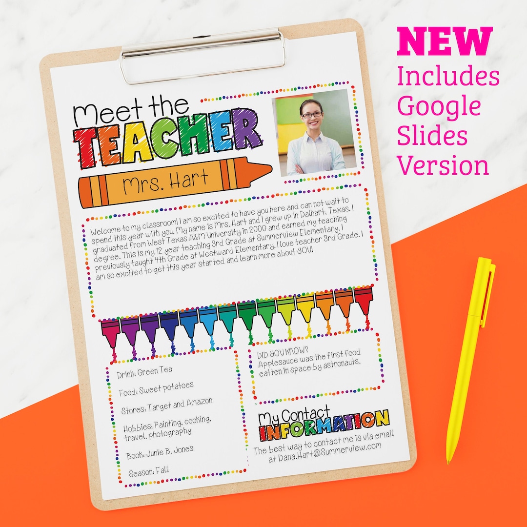 Crayon Meet the Teacher Flyer - Google Slides - Instant Download ...