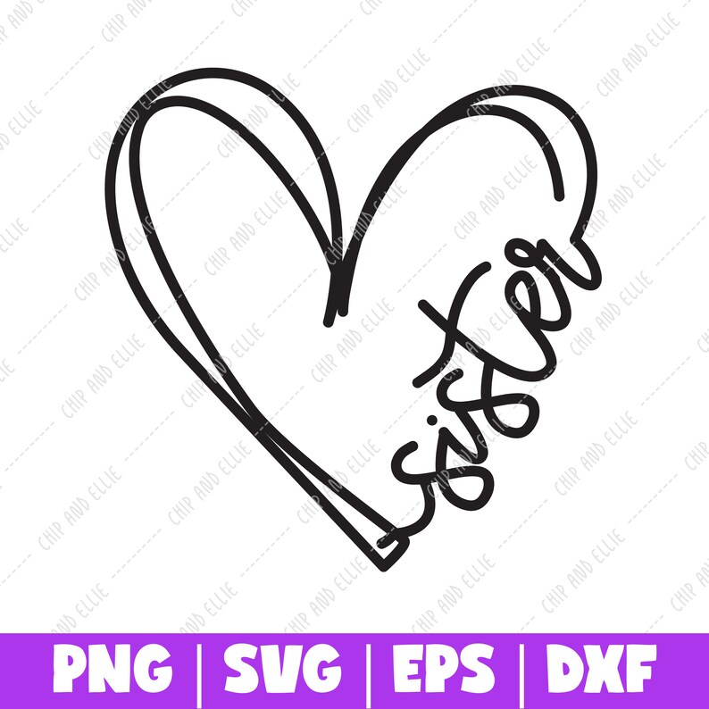 Sister Heart Line Cut File Heart SVG Instant Download - Etsy