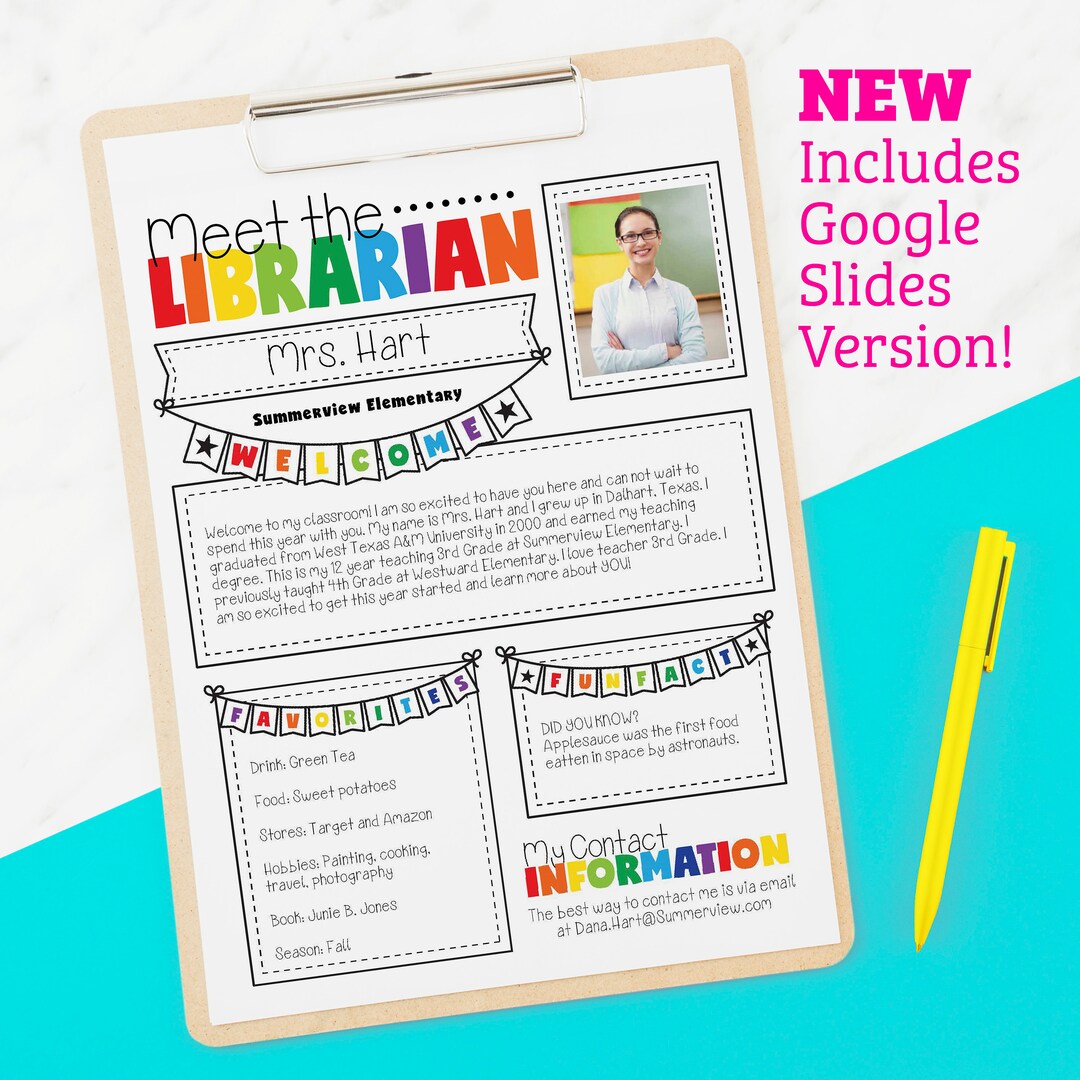 Meet the Librarian Flyer - Google Slides - Instant Download - Teacher ...