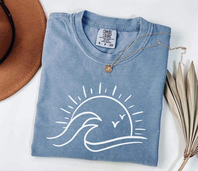 Comfort Colors Sun Ocean Shirt - Linear Graphic Boho Summer T Shirt ...