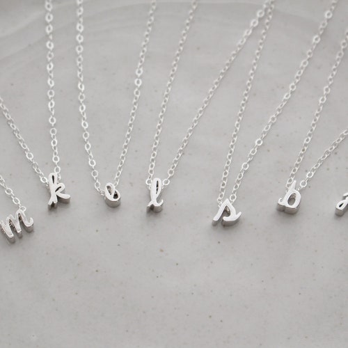 Silver Cursive Initial Necklace Dainty Necklace Script | Etsy