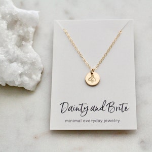 Gold Honey Bee Necklace, Bumblebee Necklace, Tiny Bee Disc Necklace ...