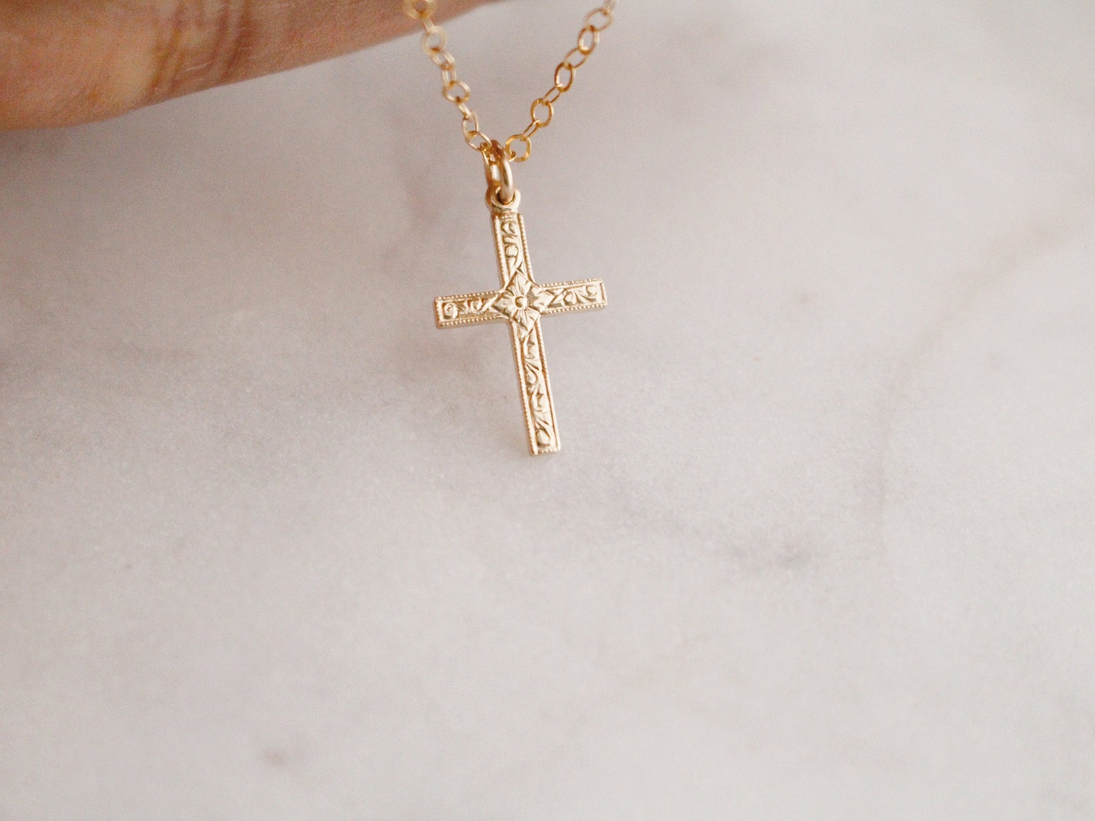 Floral Cross Necklace Dainty Flower Cross Necklace | Etsy