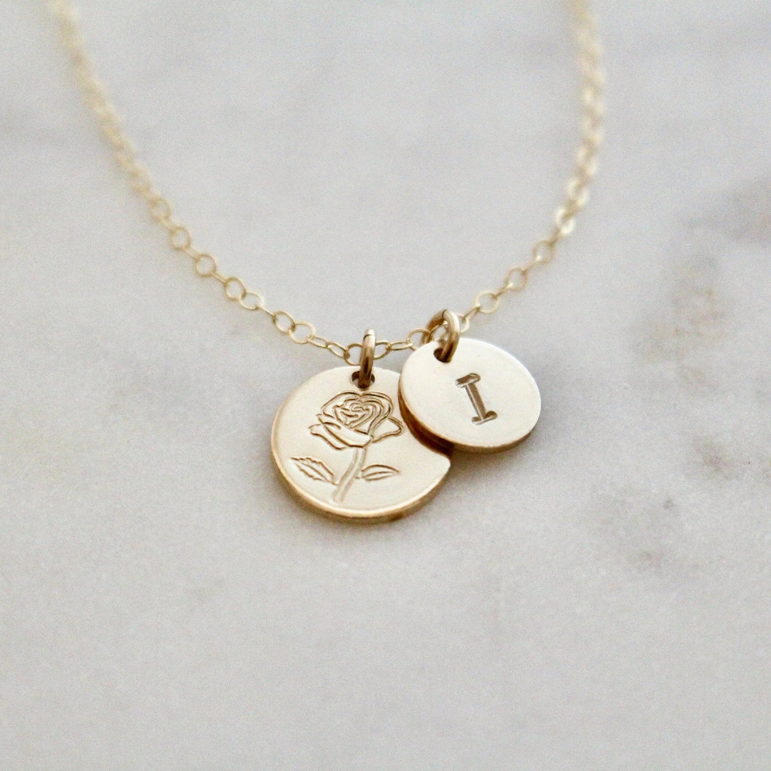 Rose Flower Necklace Small Rose Charm Necklace Rose Initial | Etsy