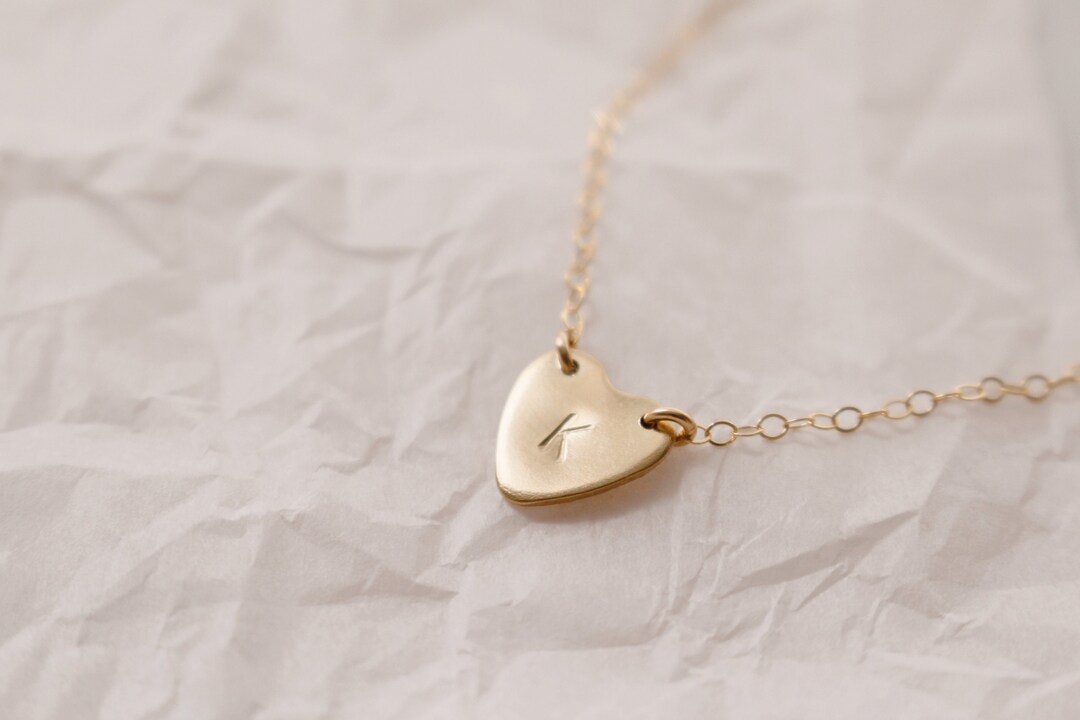 Gold Filled Initial Heart Necklace, Personalized Charm - Etsy