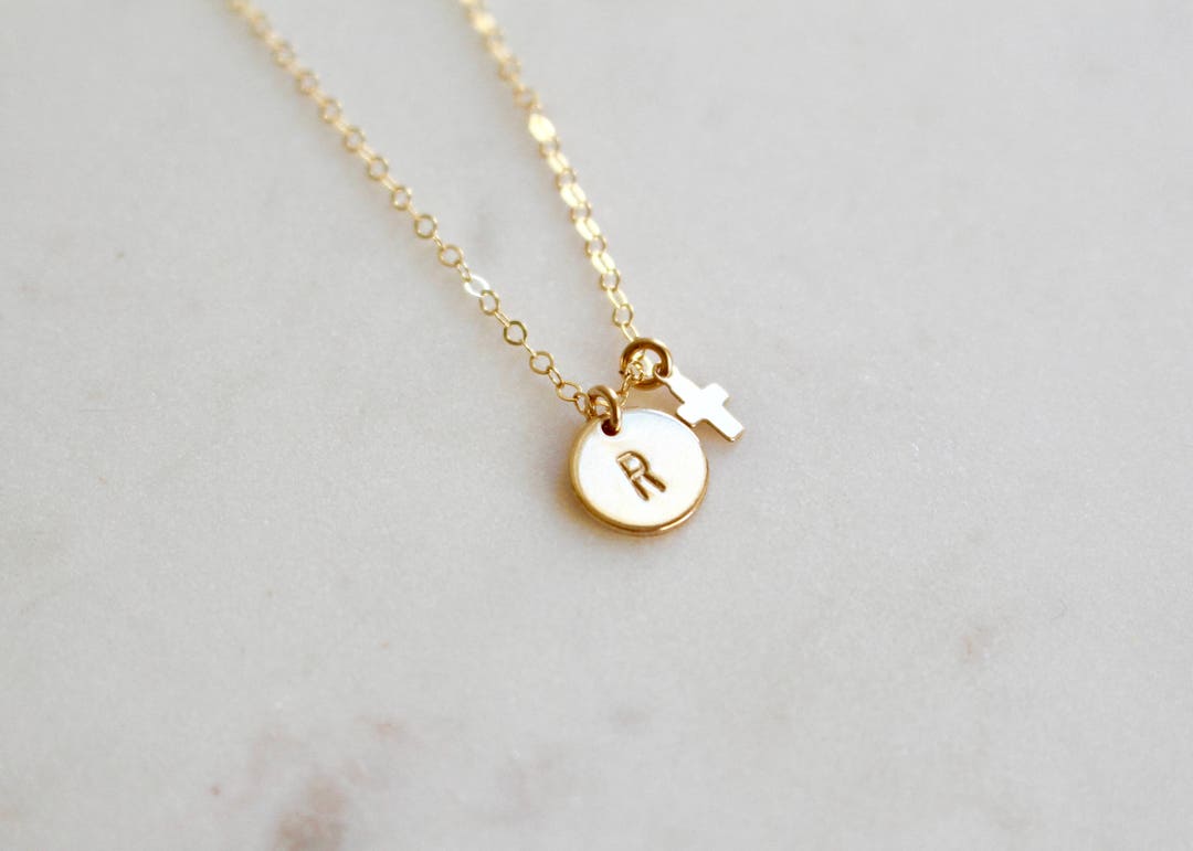Gold Initial Disk Necklace Initial Necklace Personalize - Etsy