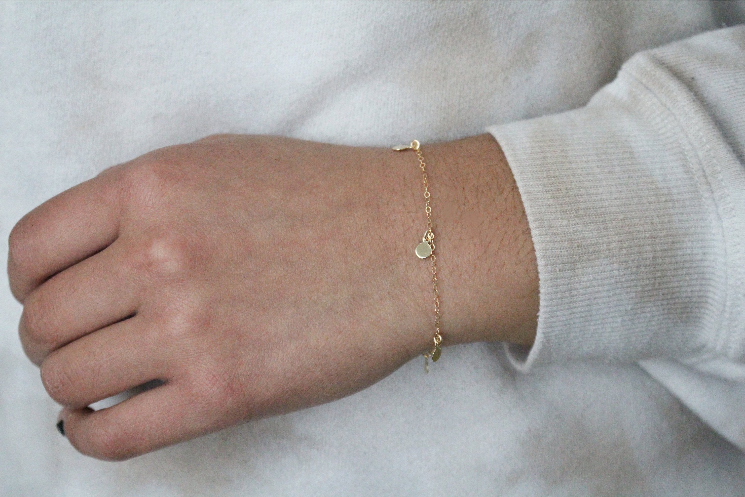 14k Gold Filled Disc Bracelet, Dainty Boho Chain - Etsy