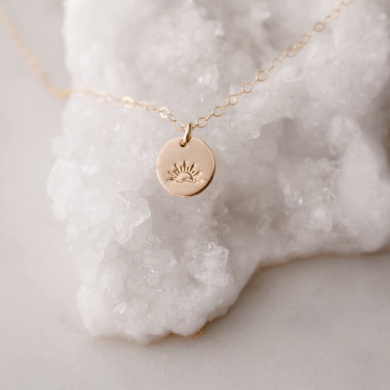 Gold Sunrise Disc Necklace, Dainty Sun Charm, Sterling Silver - Etsy