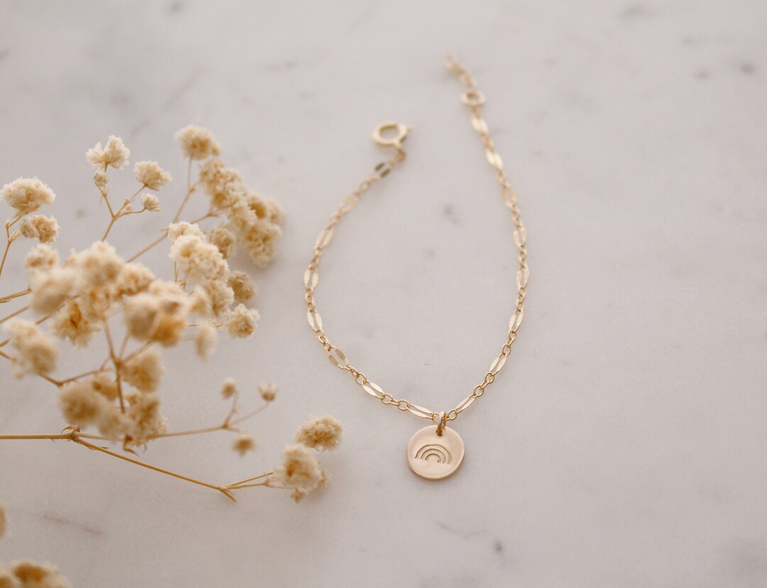 Gold Rainbow Bracelet, Dainty Rainbow Bracelet, Rainbow Disc Bracelet ...