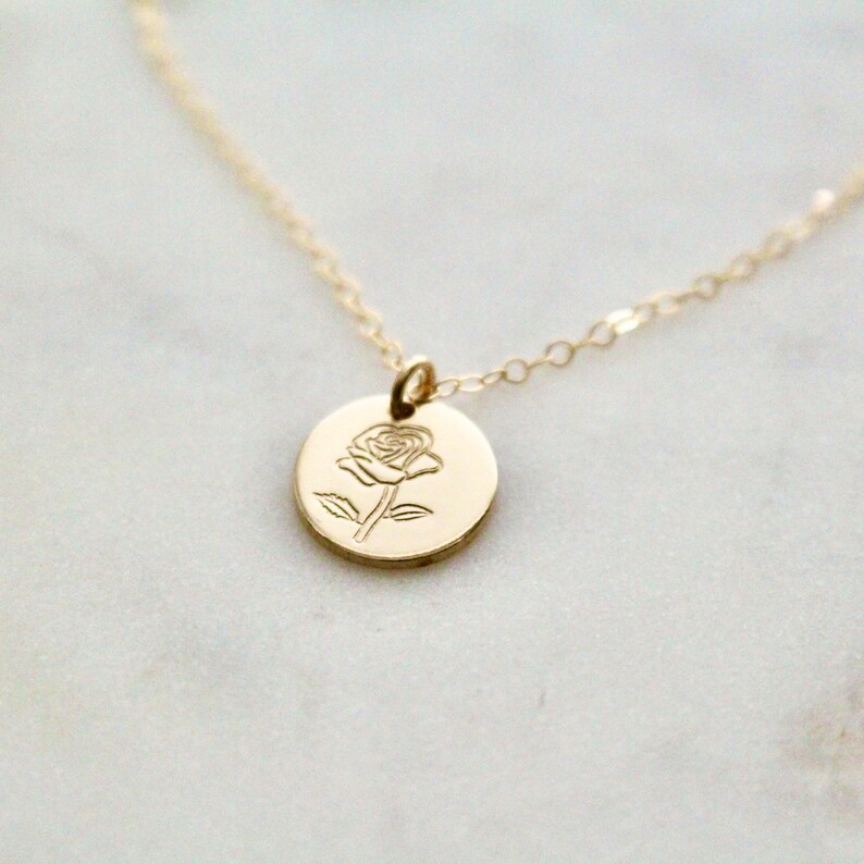 Gold Rose Flower Necklace Small Rose Charm Necklace Rose | Etsy