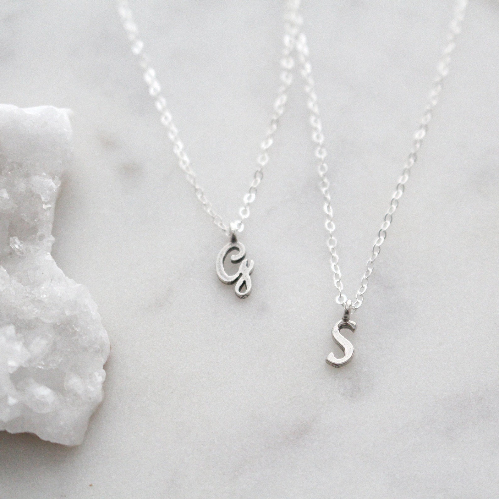 Initial Necklace Cursive Initial Necklace Sterling Silver | Etsy