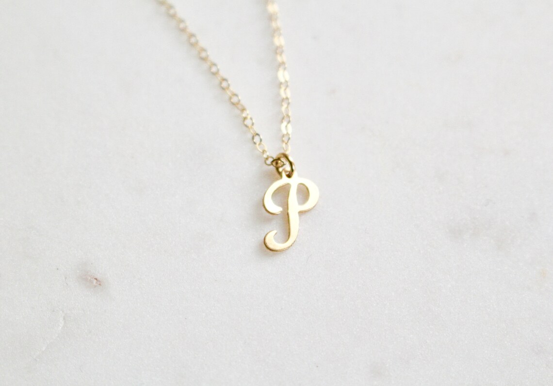 Gold Initial P Necklace Script Initial P Necklace Monogram P | Etsy