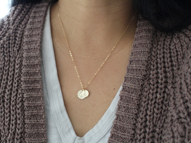 Sterling Silver Rose Disc Necklace, Initial Charm - Etsy