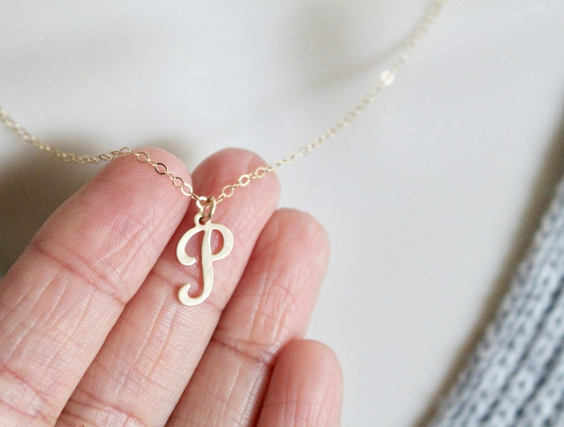 Gold Initial P Necklace Script Initial P Necklace Monogram P - Etsy
