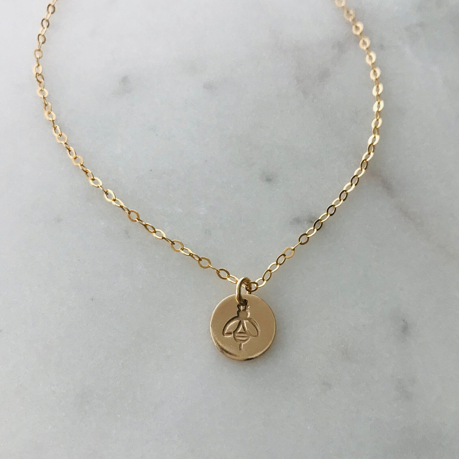 Gold Honey Bee Necklace Bumblebee Necklace Tiny Bee Disc - Etsy