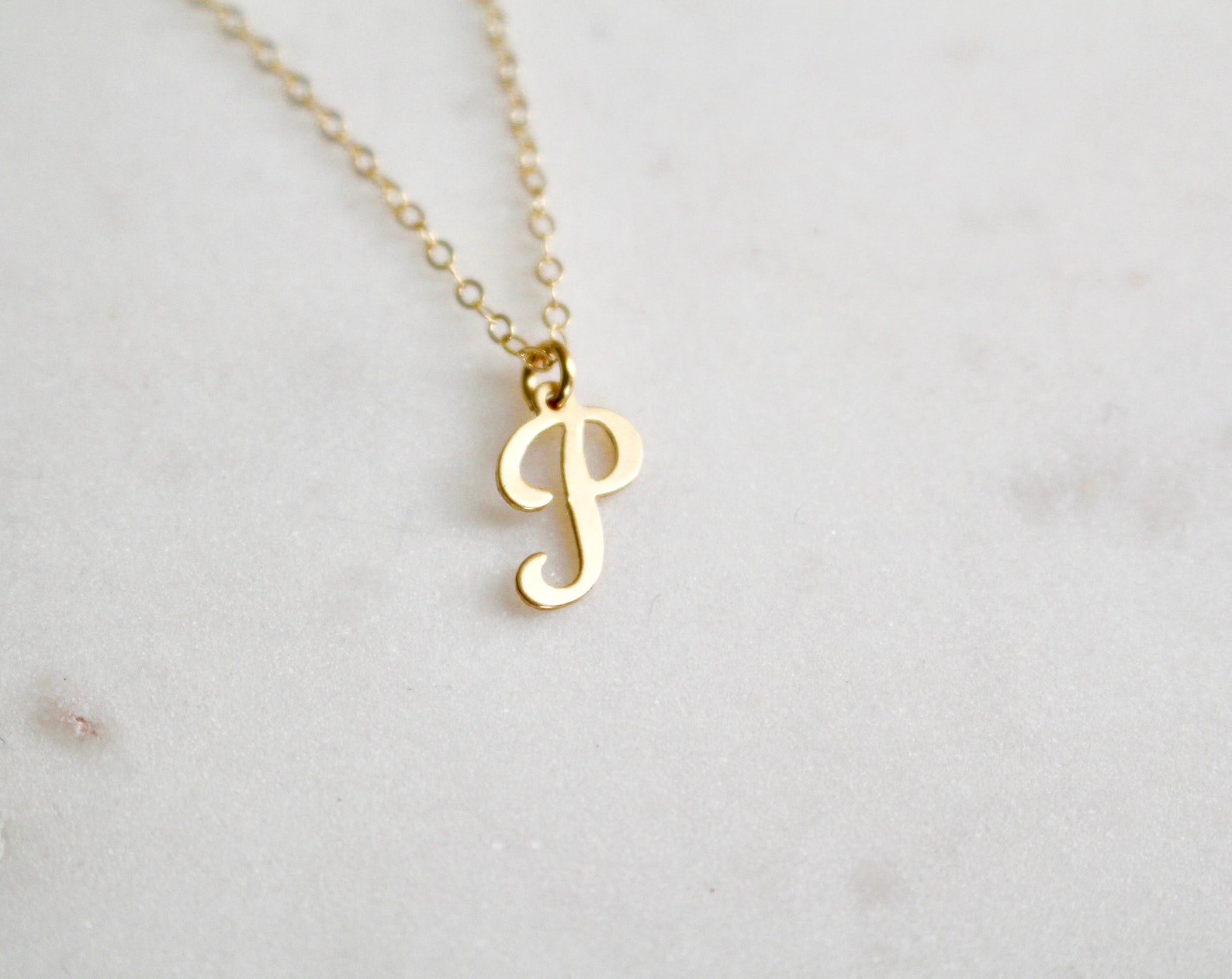 Gold Initial P Necklace Script Initial P Necklace Monogram P | Etsy